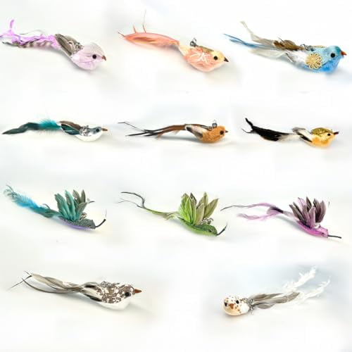 11-Piece Realistic Bird Cat Wand Replacement Toys-Handcrafted Feather ...