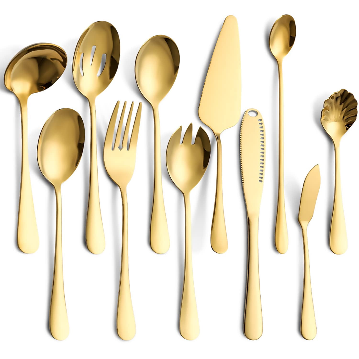 11-Piece Serving Utensil Set, Stainless Steel Modern Flatware Serving ...
