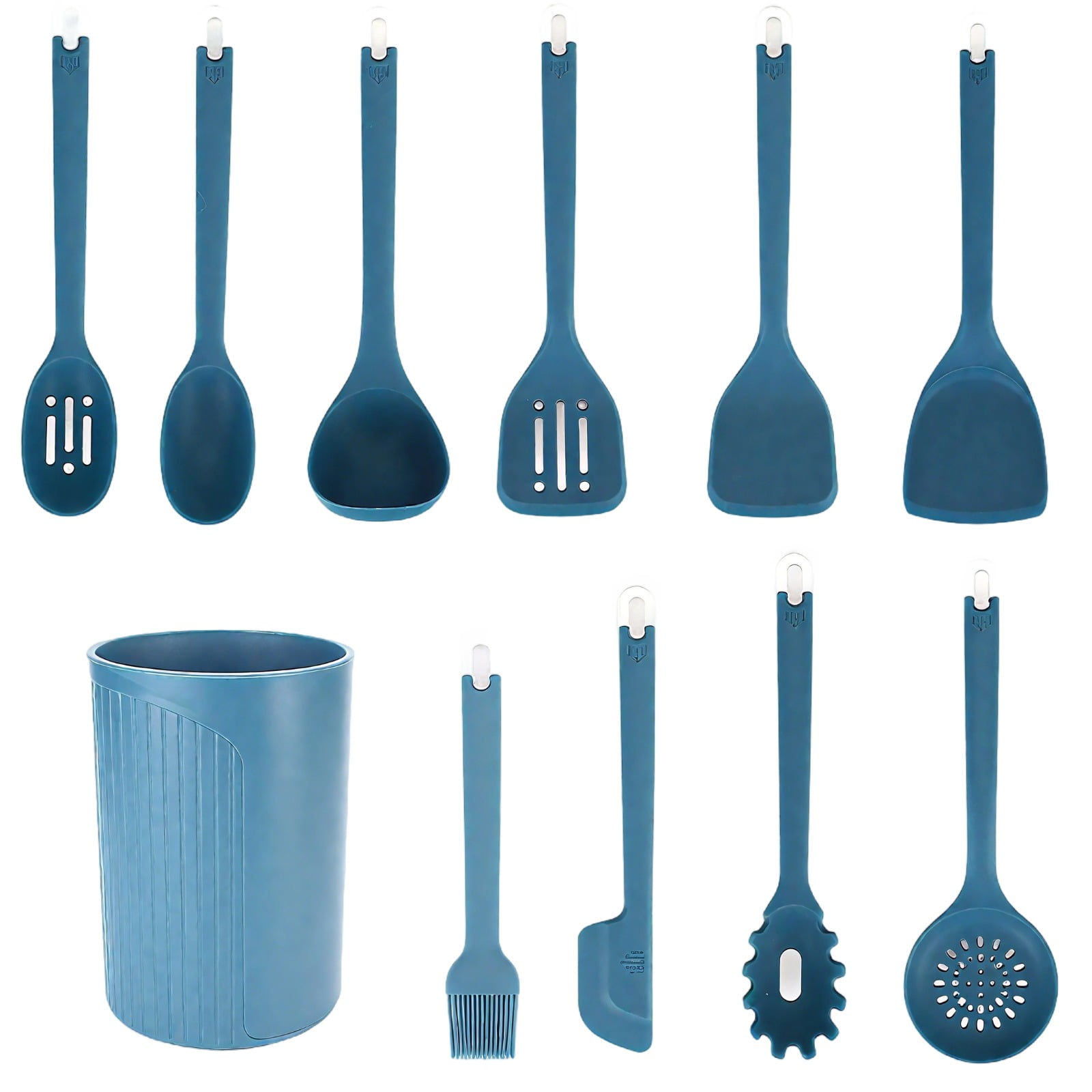 11-Piece Set Silicone Cooking Utensils, Blue Kitchen Utensil Set, Heat ...