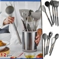 11-Piece Silicone Kitchen Utensil Set with Stainless Steel Holder, Non ...