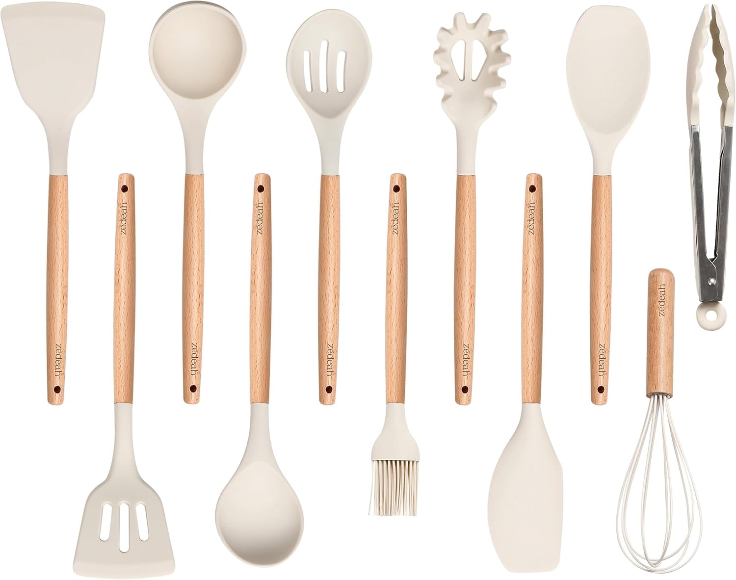 11-Piece Silicone Kitchen Utensils Set with Non Toxic Spatula, Tongs, Whisk, Turner & Ladle ...