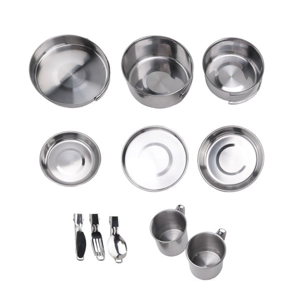 11 Piece Stainless Steel Camping Mess Kit - Walmart.com