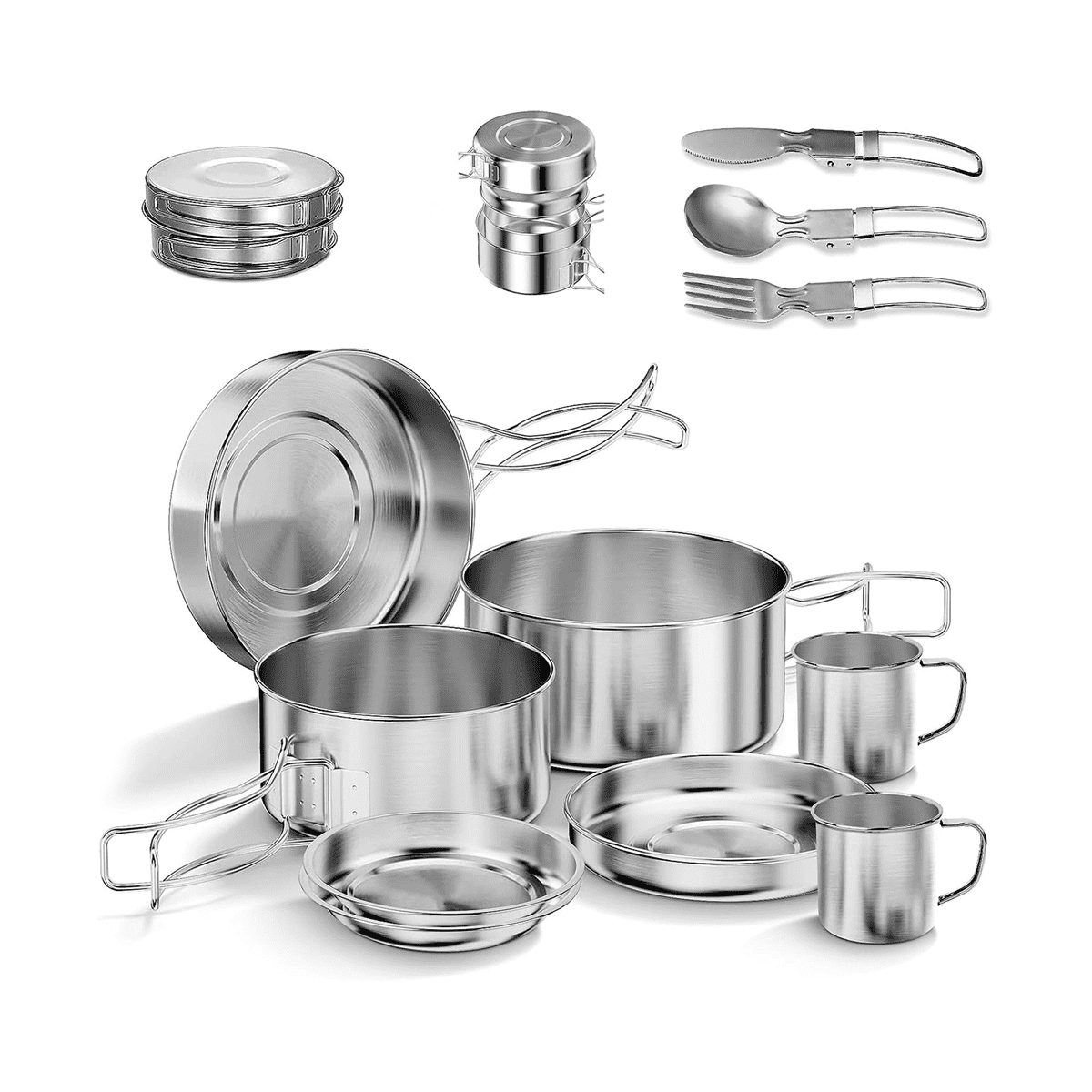 Walmart Stainless Steel Camping Cookware Set, Portable Outdoor Mess Kit ...