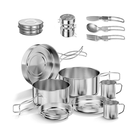 Walmart Stainless Steel Camping Cookware Set, Portable Outdoor Mess Kit ...