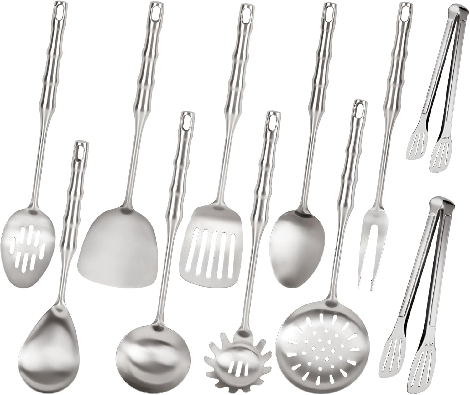 11-Piece Stainless Steel Cooking Utensil Set with Meat Fork, Tongs ...