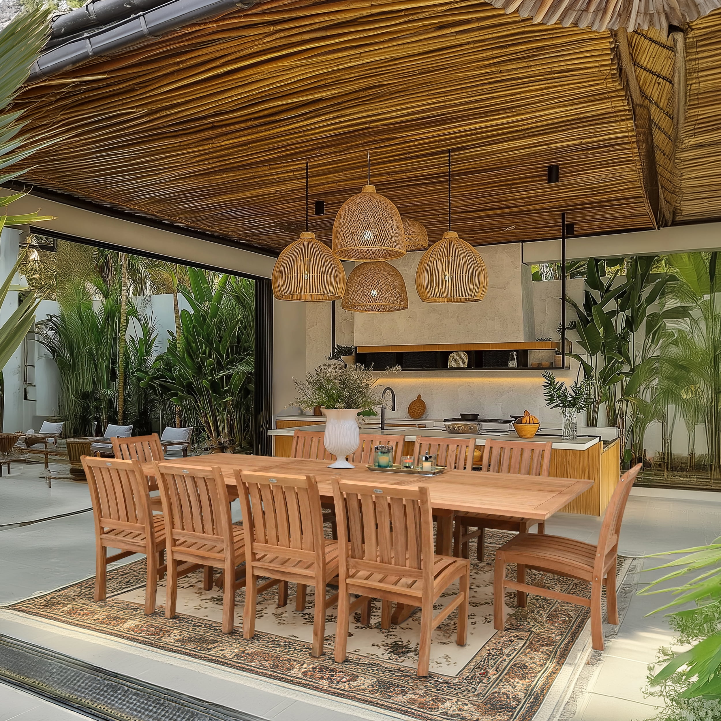 11 Piece Teak Wood Outdoor Patio Dining Set including Rectangular ...