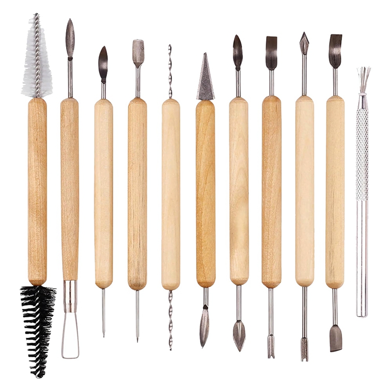 11-Piece Wooden Handle Double Ended Modeling Tools Sculpting Tools for ...