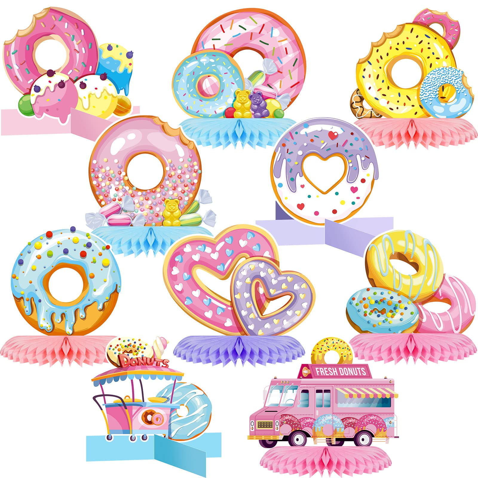 11 Pieces Donut Table Decorations Donut Time Honeycomb Centerpieces ...