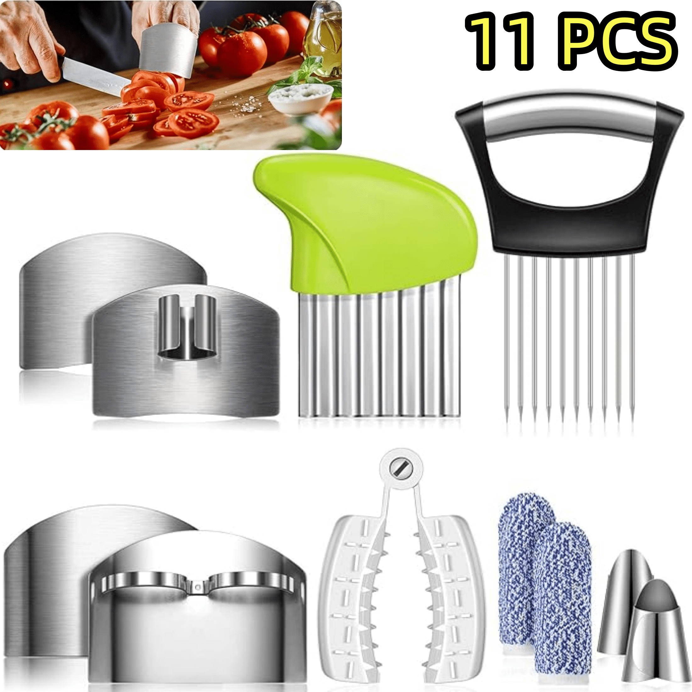 11 Pieces Finger Guard Set for Cutting Include 4 Stainless Steel Knife ...