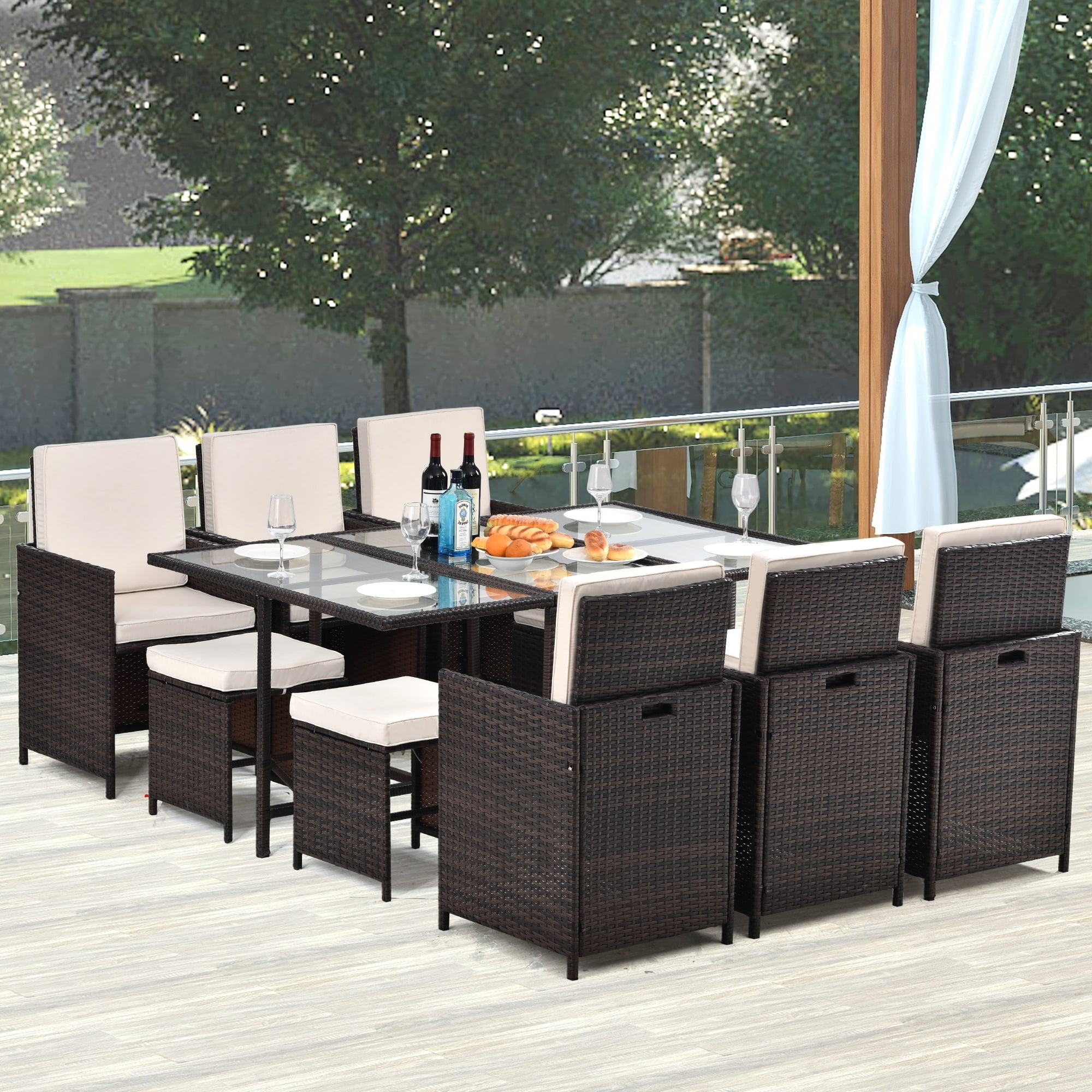 Bed Bath & Beyond 11 Pc PE Rattan Dining Set, Sectional Conversation ...