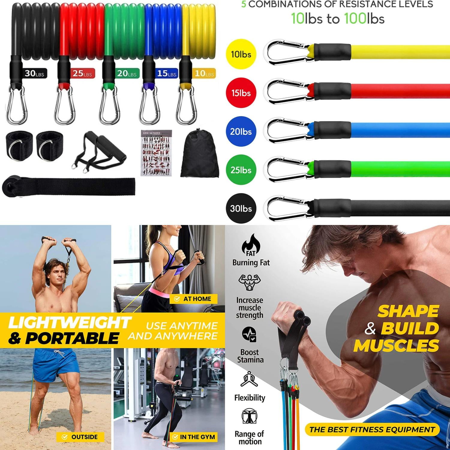 11 Pieces Yoga Resistance Bands Set Power Rubber Elastic Tube Expander ...