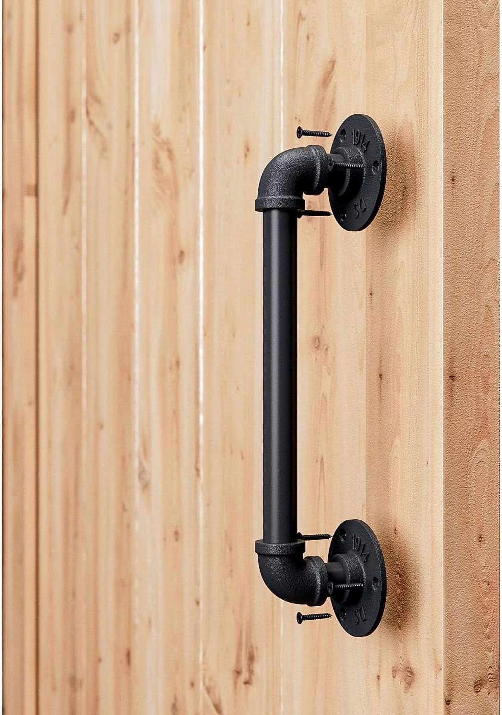 11” Pipe Barn Door Handle, Black Rustic Industrial Grab Bar, Towel Bar ...