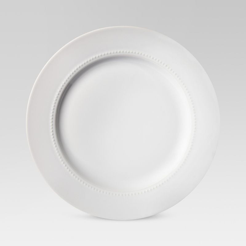 11" Porcelain Beaded Rim Dinner Plate White - Thresholb: Solid Textured ...