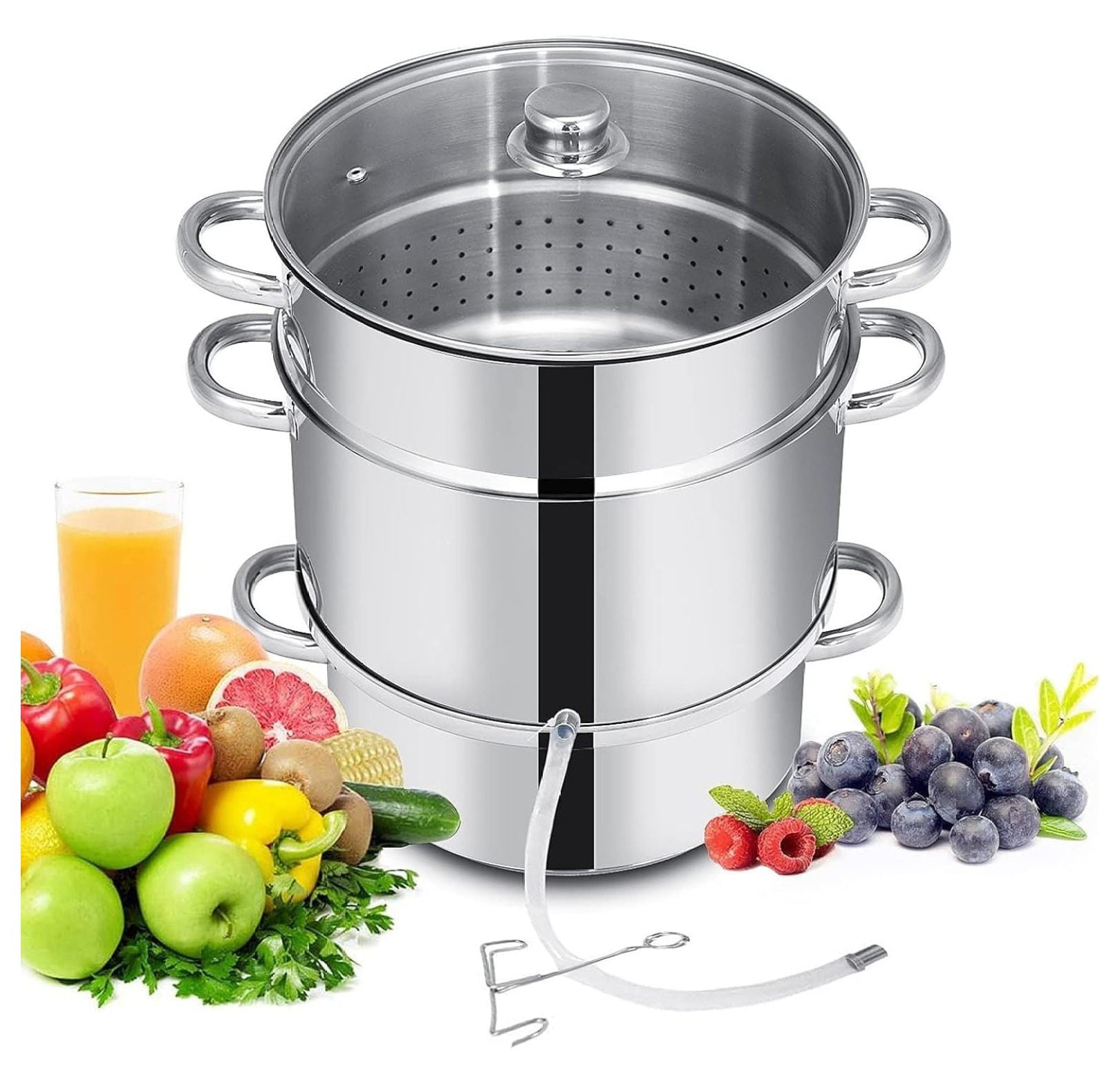 11 Quart Steam Juicer, 3-Layer Steam Juice Extractor, Fruit Vegetable ...