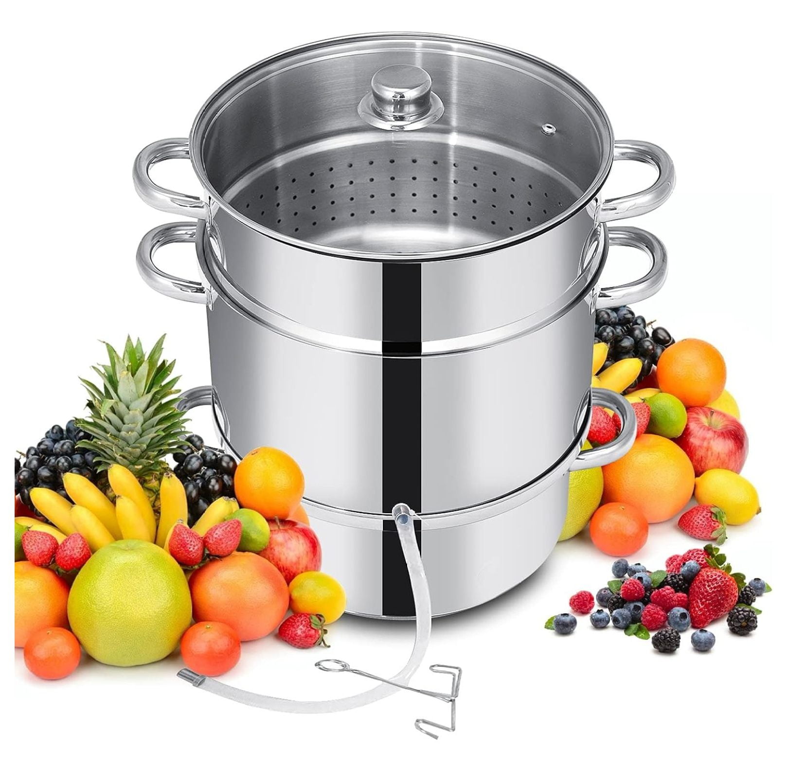11-Quart Steam Juicer Stainless Steel, Steamer Extractor Pot for Fruit ...
