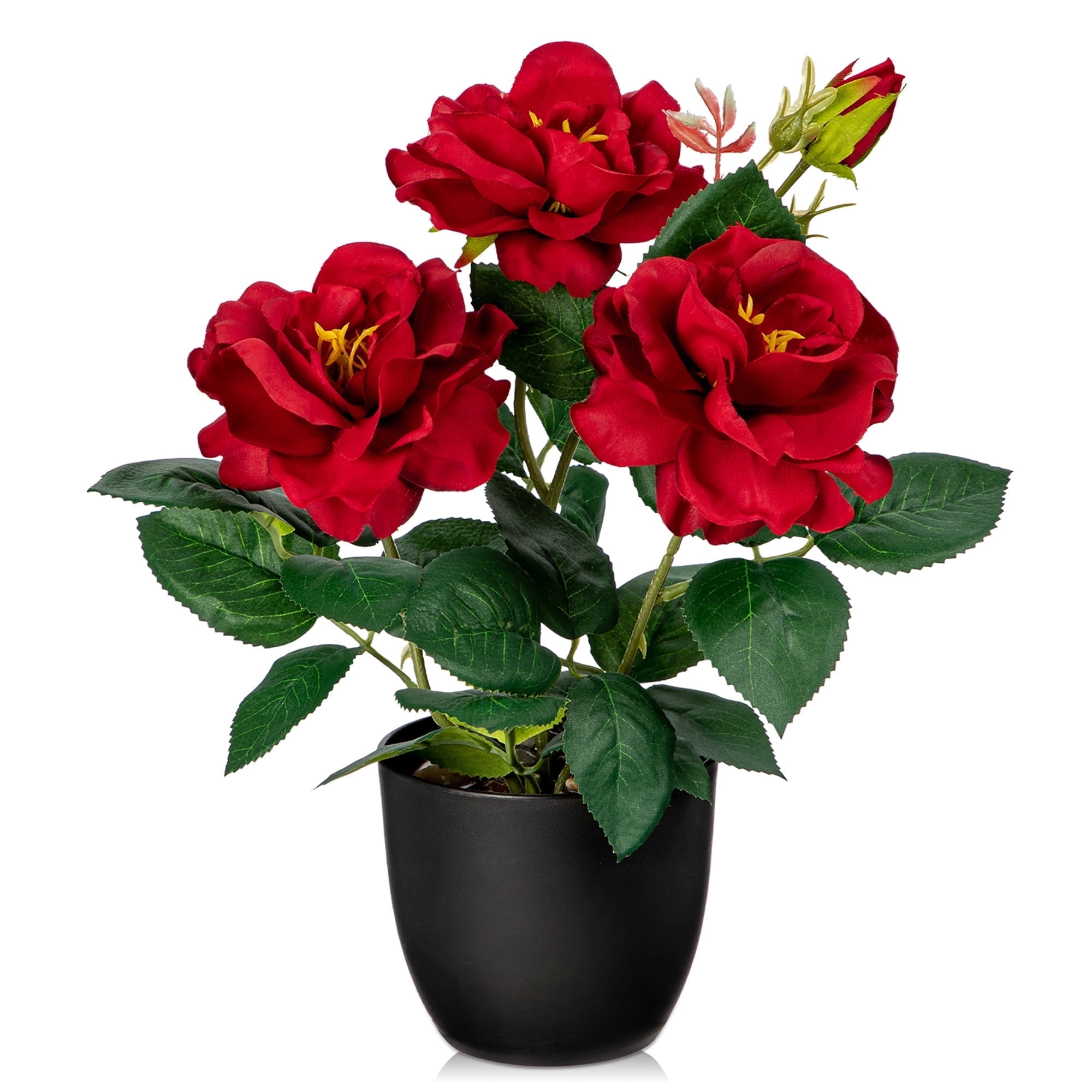 11" Red Roses Artificial Flowers Potted Plant Faux Silk Flower with ...