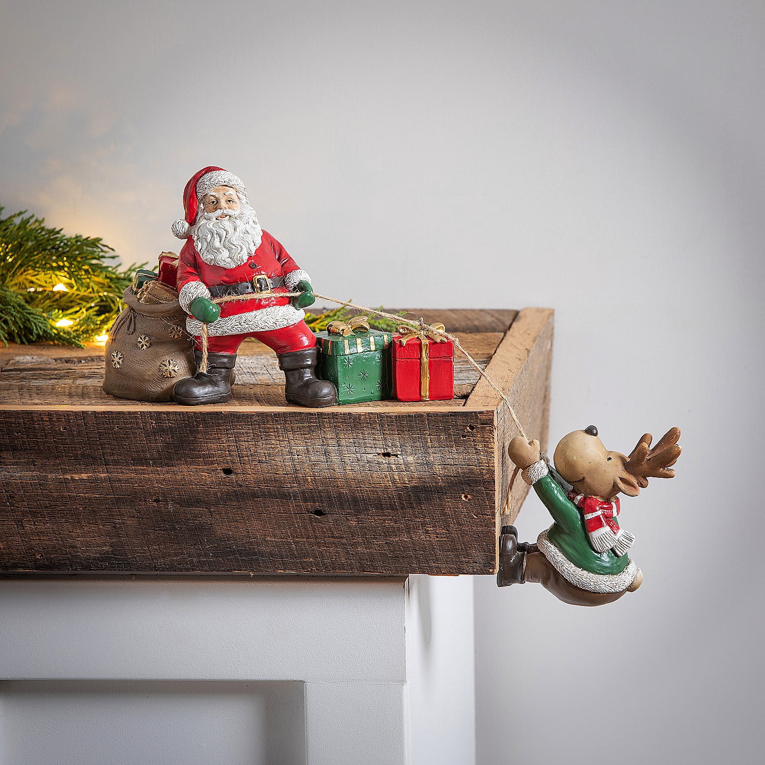 11" Resin Santa and Deer Shelf Sitter Table Decor - Walmart.com