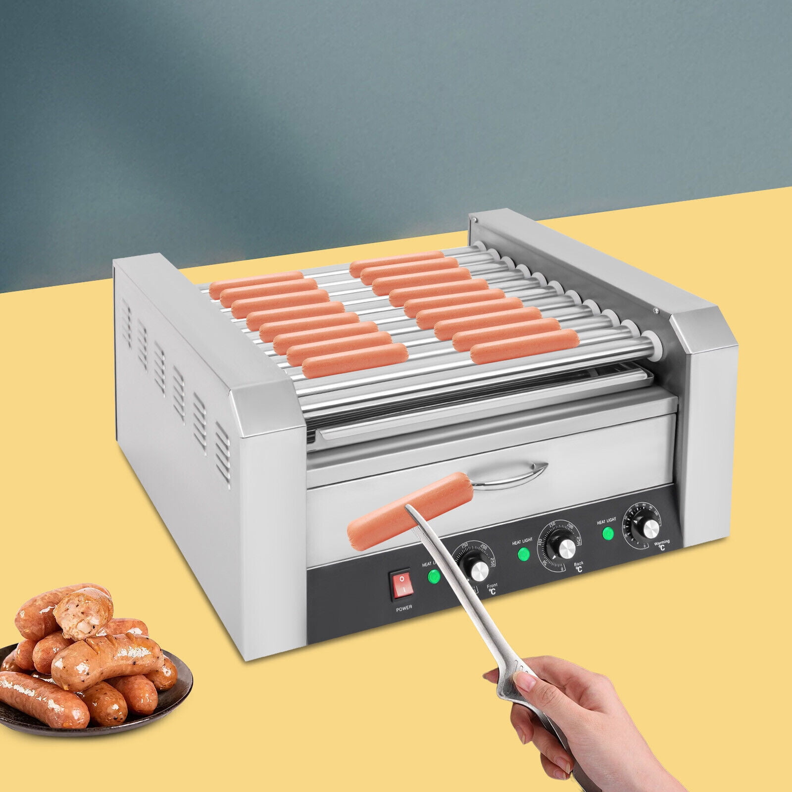 11-Roller Hot Dog Machine – 1560W Commercial Hot Dog Roller Grill with ...