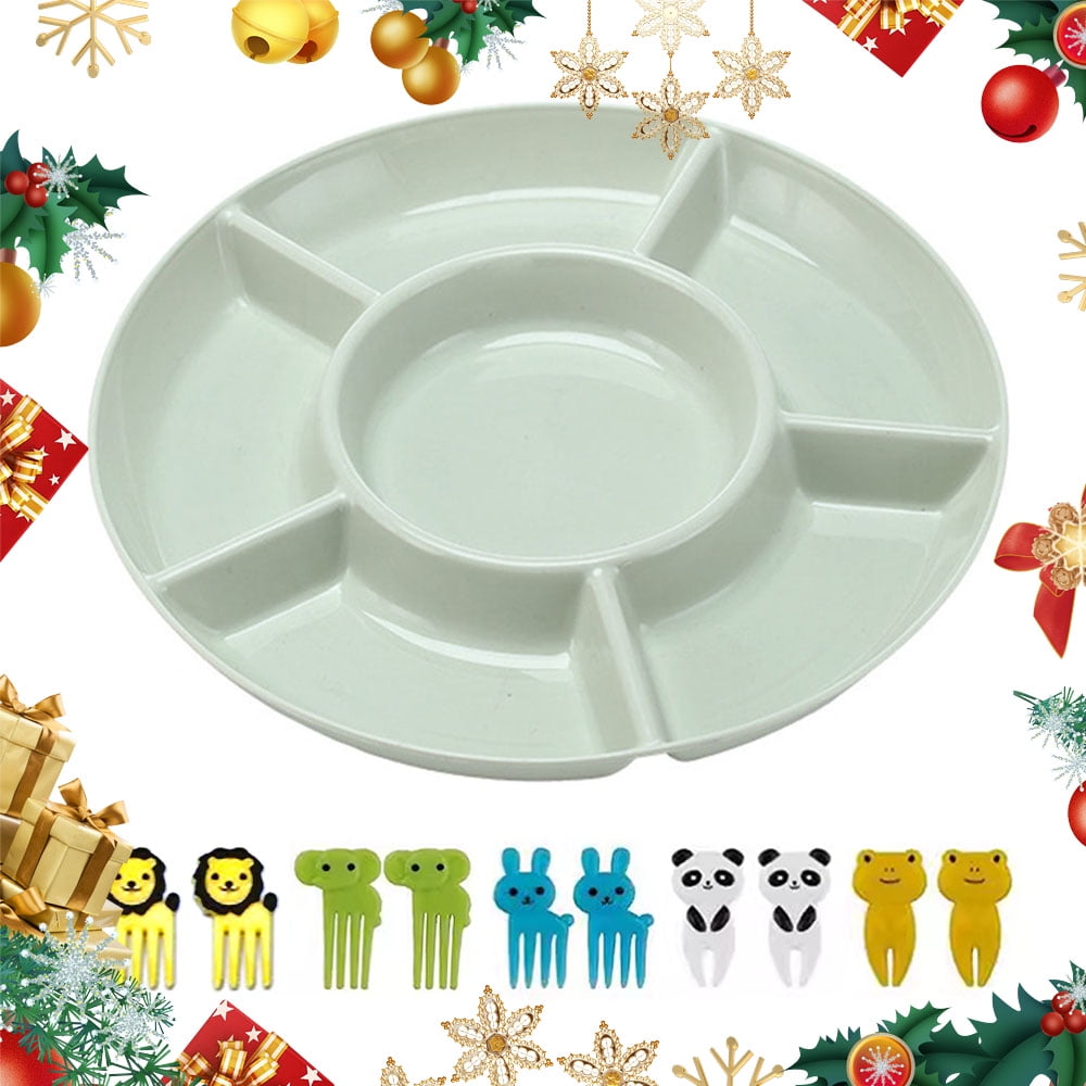 11" Round 6 Compartments Plate, Wheat Straw Food Snack Fruit Serving ...