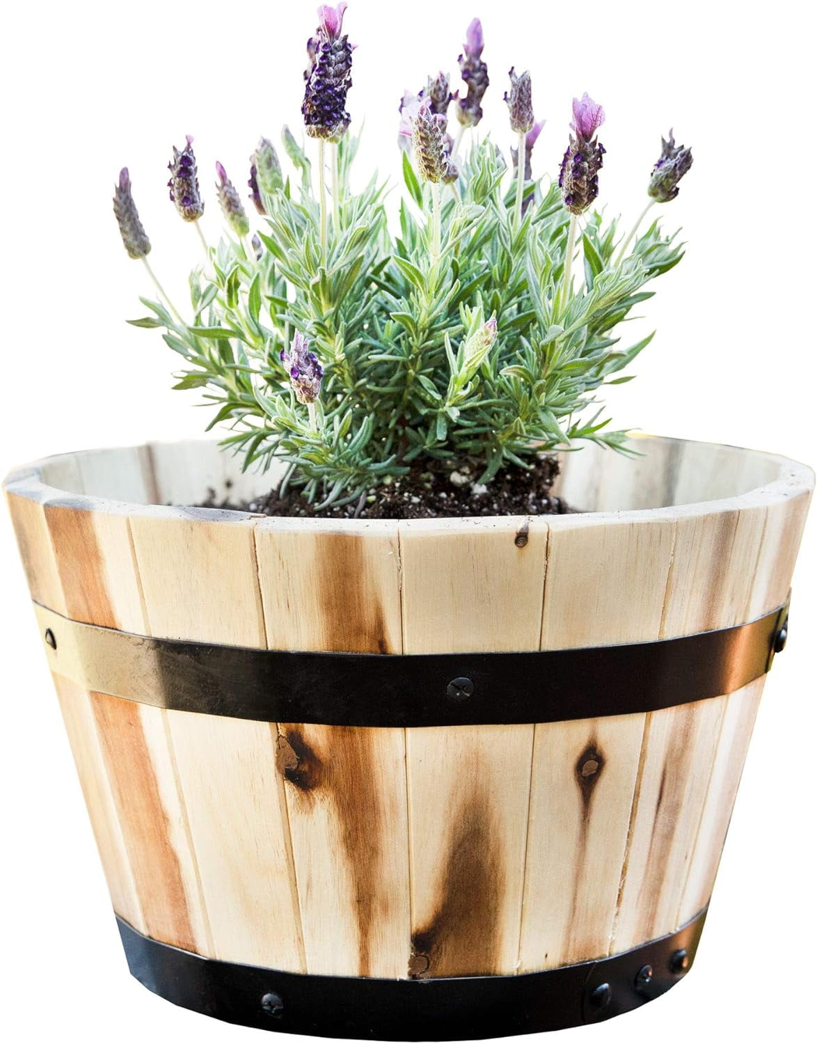 "11" Round Acacia Wood Planter - Rustic Farmhouse Flower Pot for ...