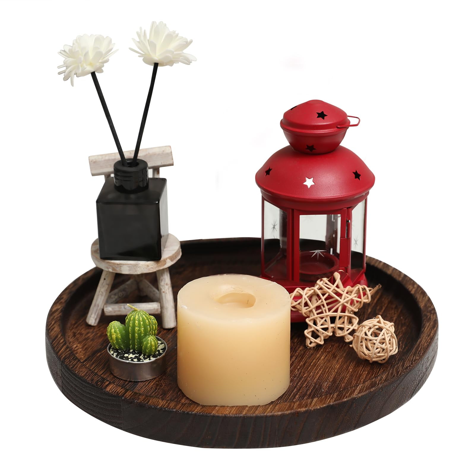 11" Round Wood Serving Tray, Coffee Table Farmhouse Centerpieces Tray ...