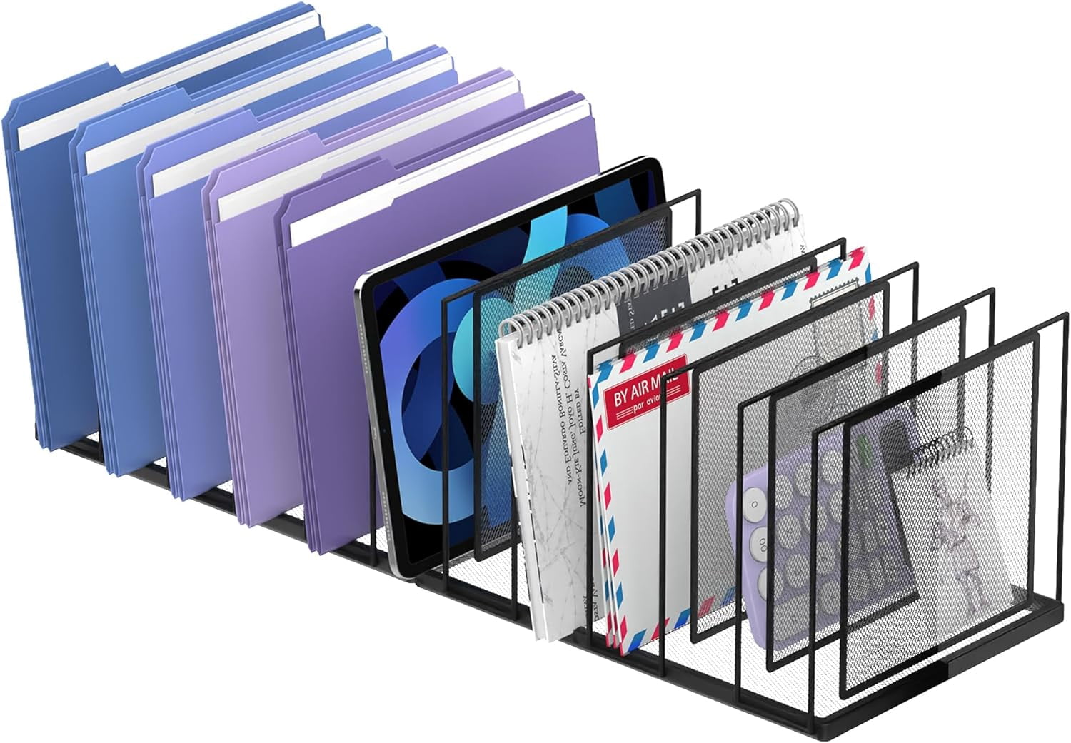 11-Section Vertical File Organizer for Desk, Standing Metal File Sorter ...