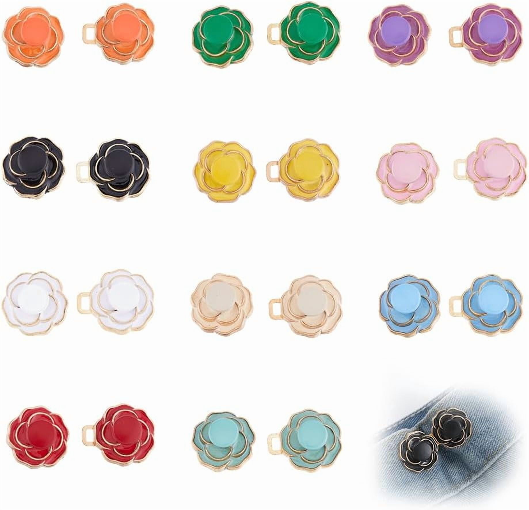 11 Sets 11 Colors Pant Waist Tightener Camellias Flower Jeans Tightener ...