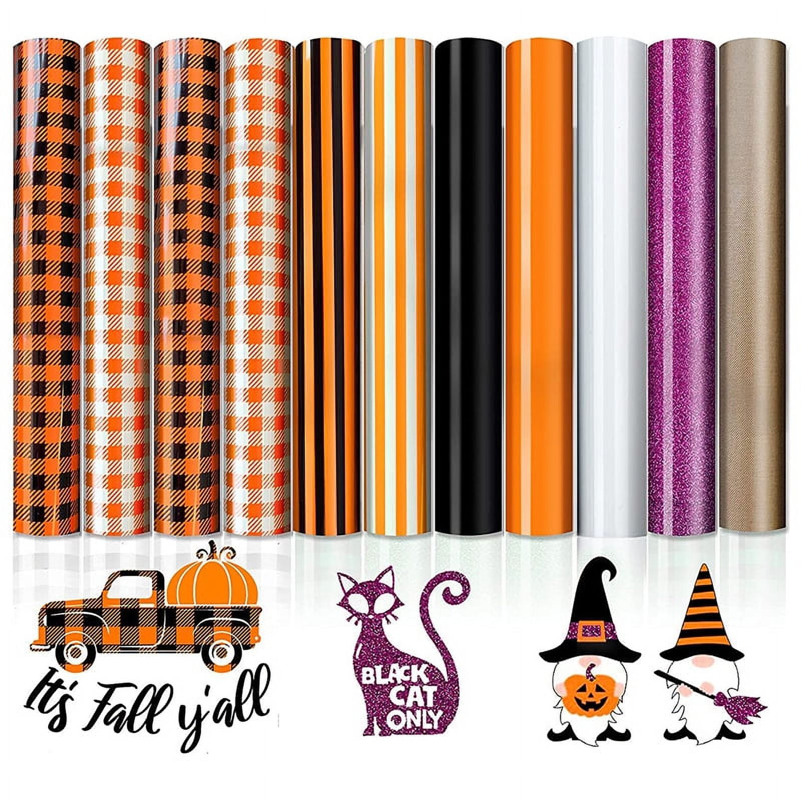 11 Sheets Halloween Heat Transfer Vinyl, 12X10 inch Fall Orange Buffalo ...
