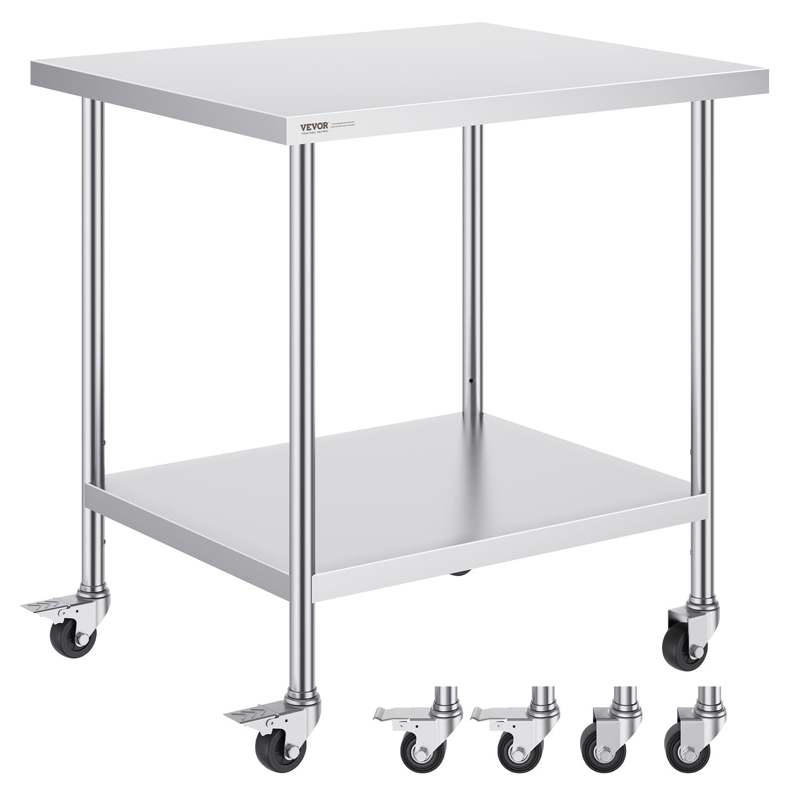 11 Size Stainless Steel Work Table Commercial Prep Table With 4 Casters ...