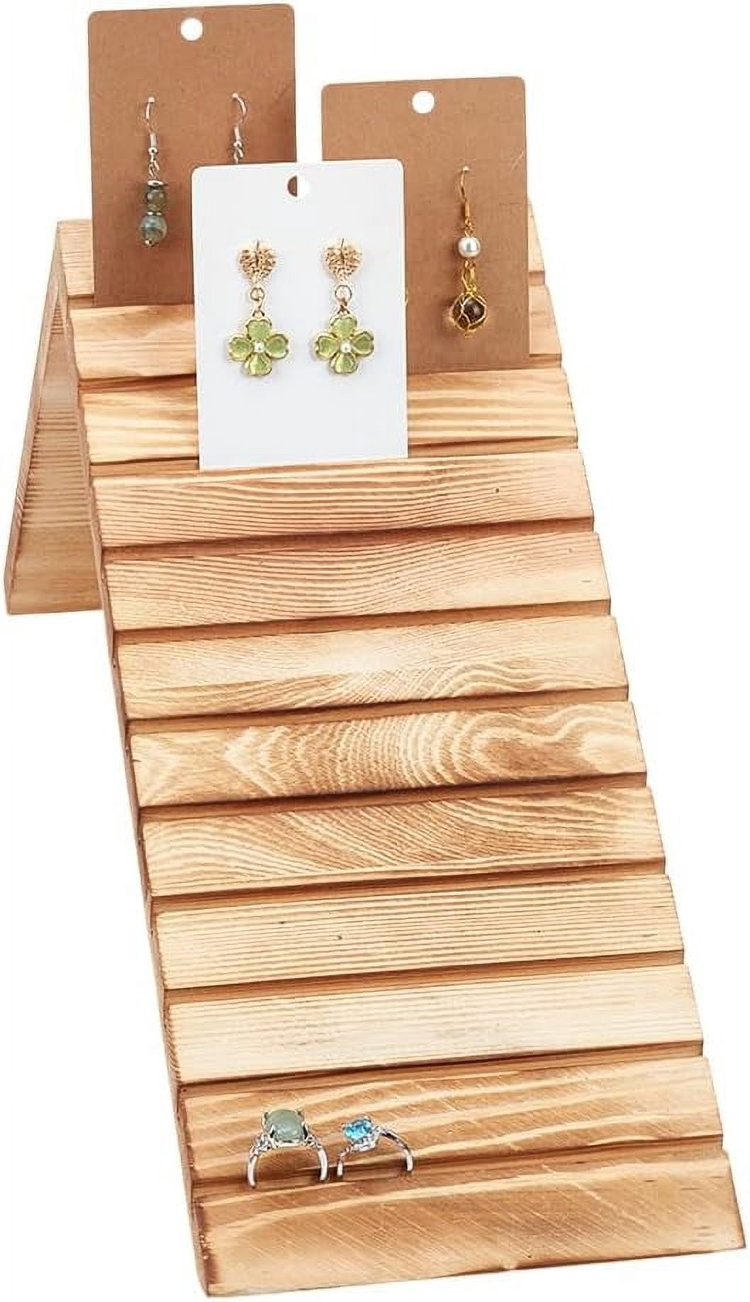 11 Slots Wooden Earring Display Stands Slant Back Wood Earring Card ...