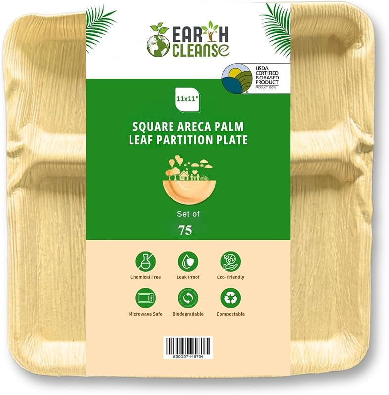 11" Square Areca Palm Leaf Partition Plate, 75 Pack - Walmart.com
