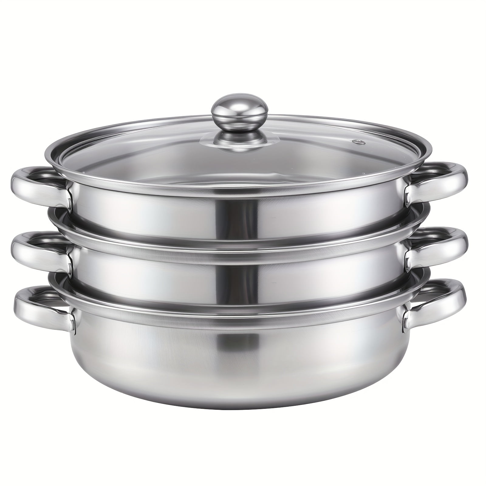 11” Stainless Steel Stock Pot with Steamer – Heavy-Duty 3-Layer Pot ...