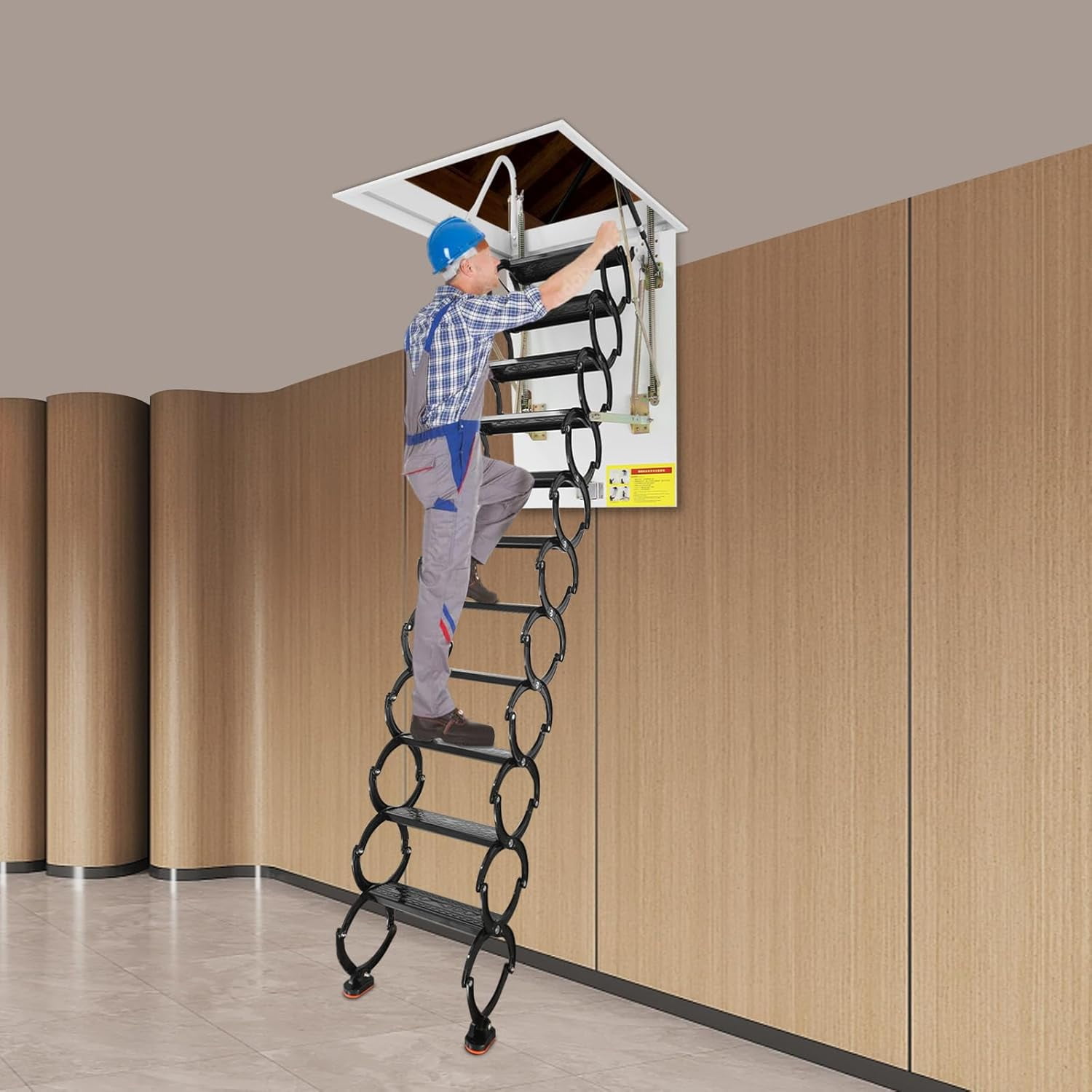 11-Step Ceiling-Mount Stairs, 660lbs Heavy-Duty Retractable Attic ...