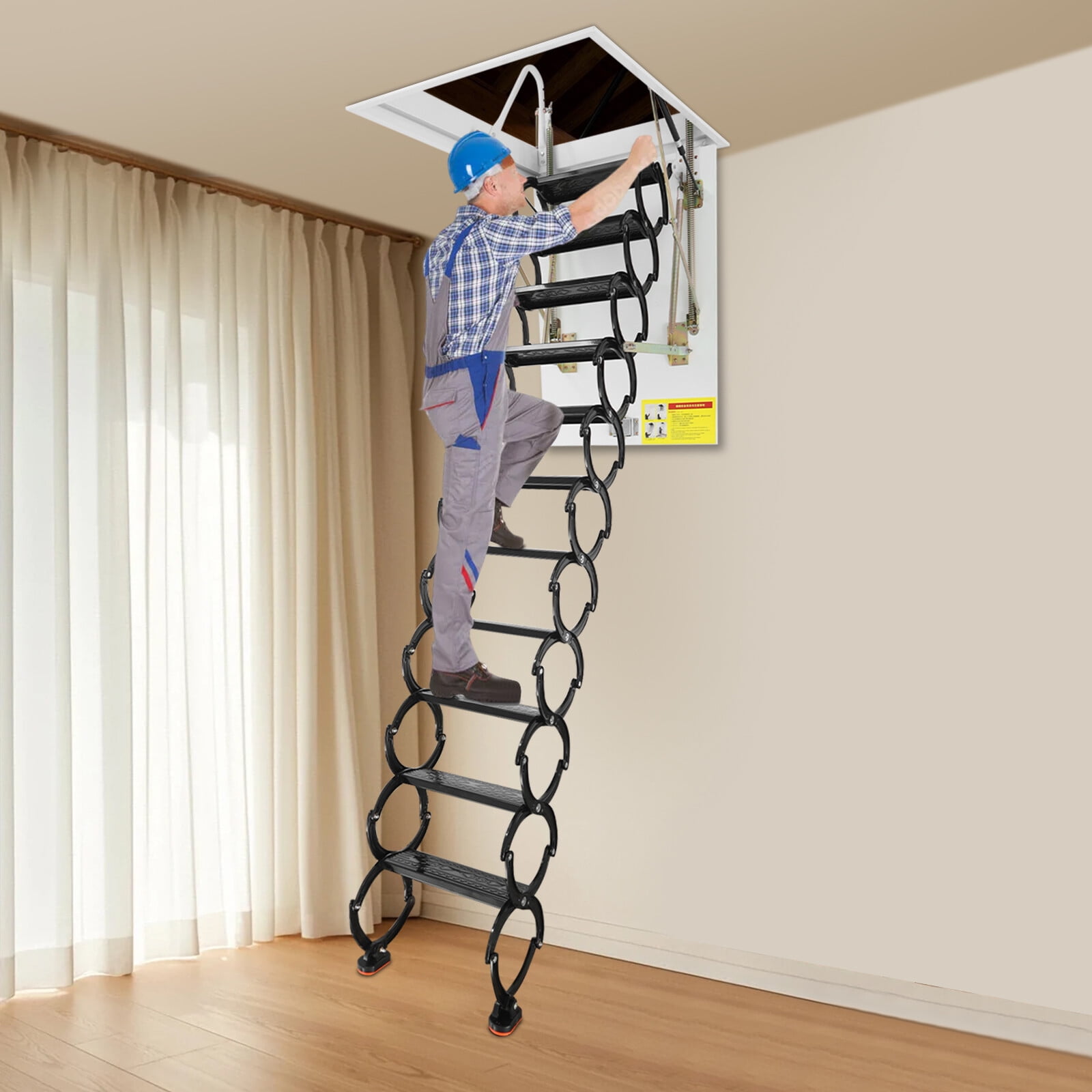 11 Steps Attic Ladder, Pull Down Attic Stairs, Wall-Mounted Folding ...