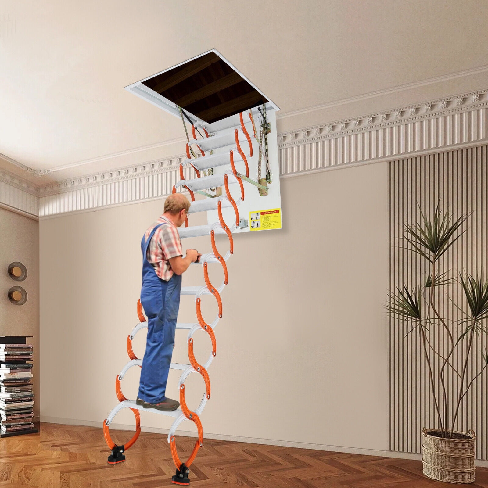 11 Steps Attic Ladder, Pull Down Attic Stairs, Wall-Mounted Folding ...