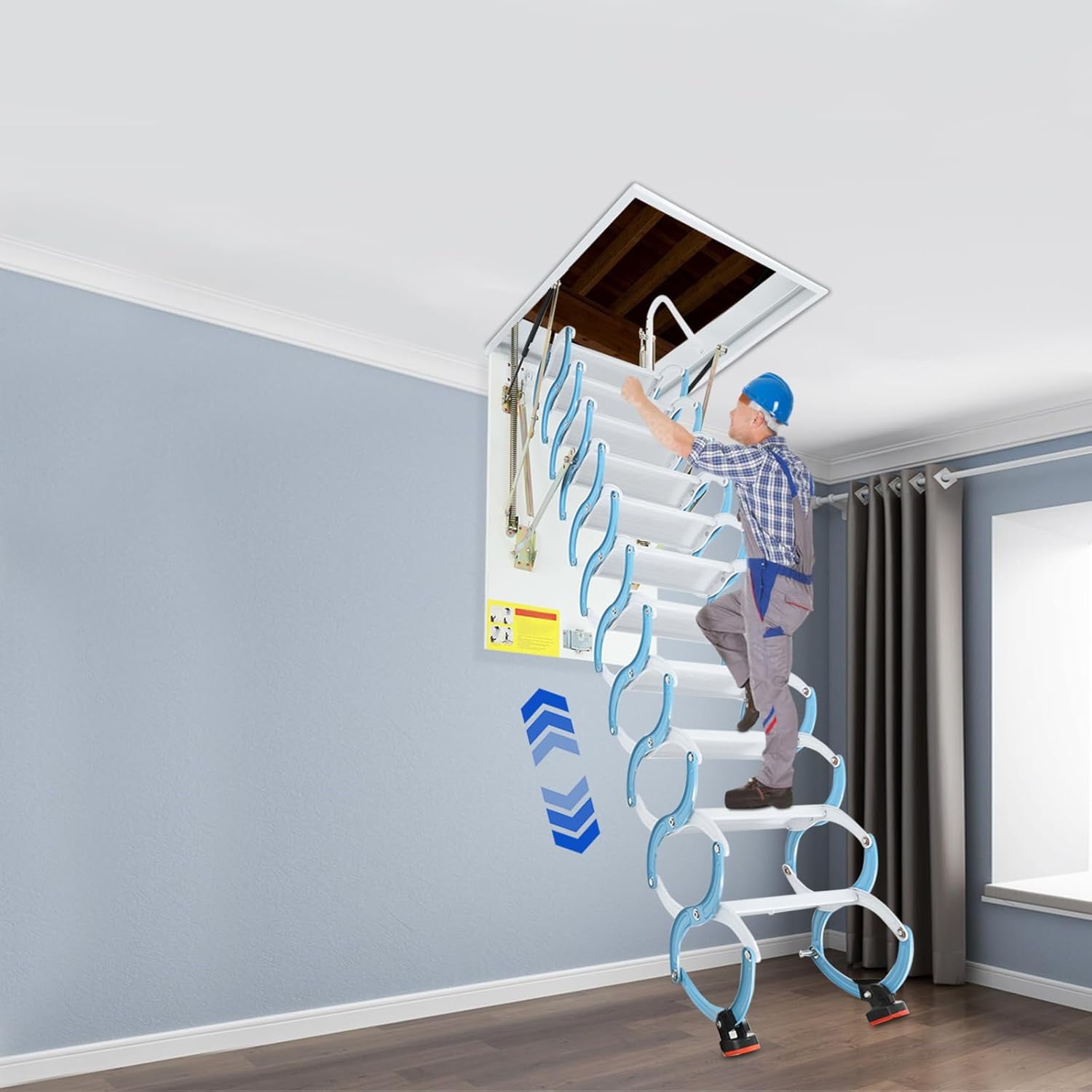 11 Steps Wall-Mounted Pull Down Attic Stair, 300kg Load Retractable ...