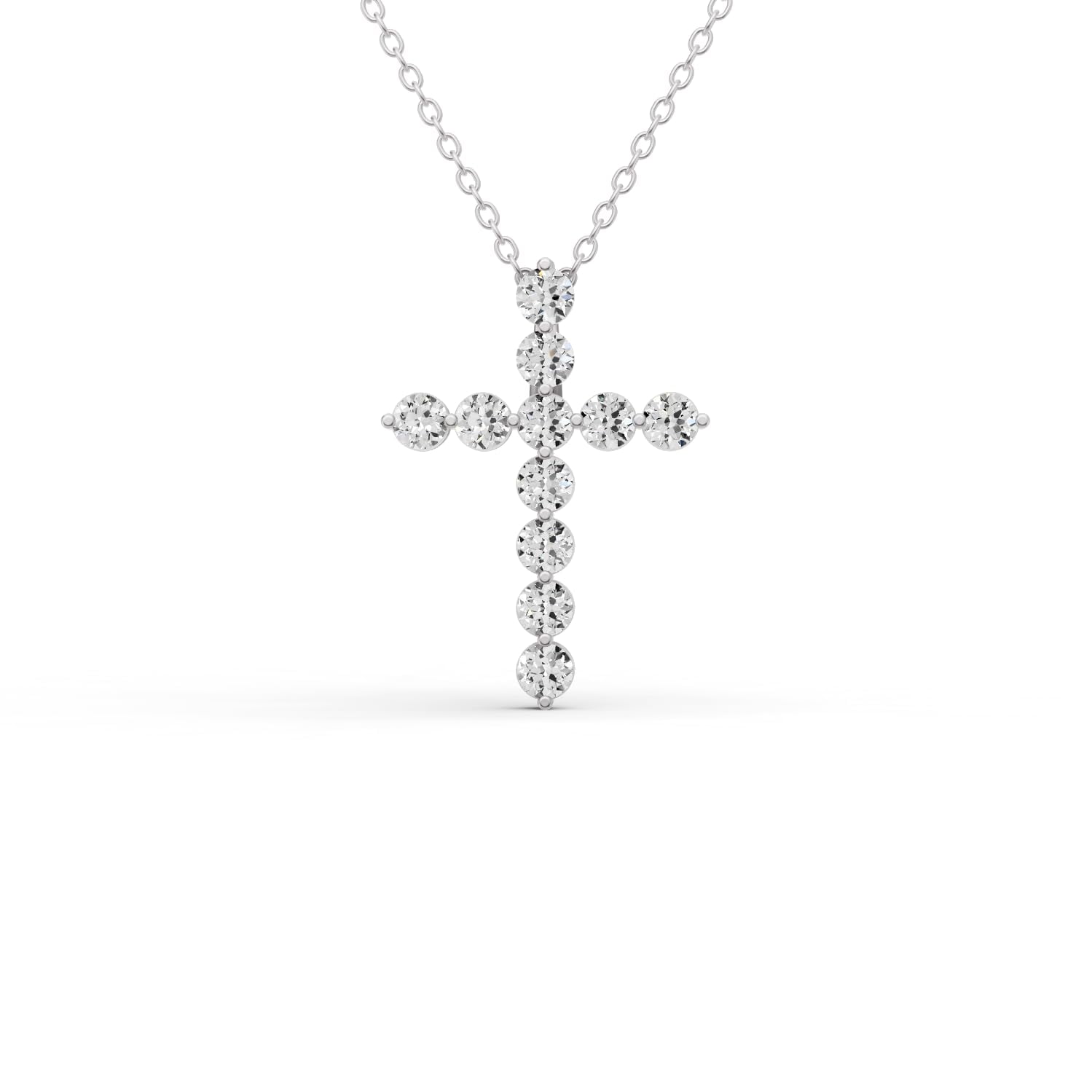 11 Stone Round Lab Grown Diamond Cross Pendant With Prong Settings in ...