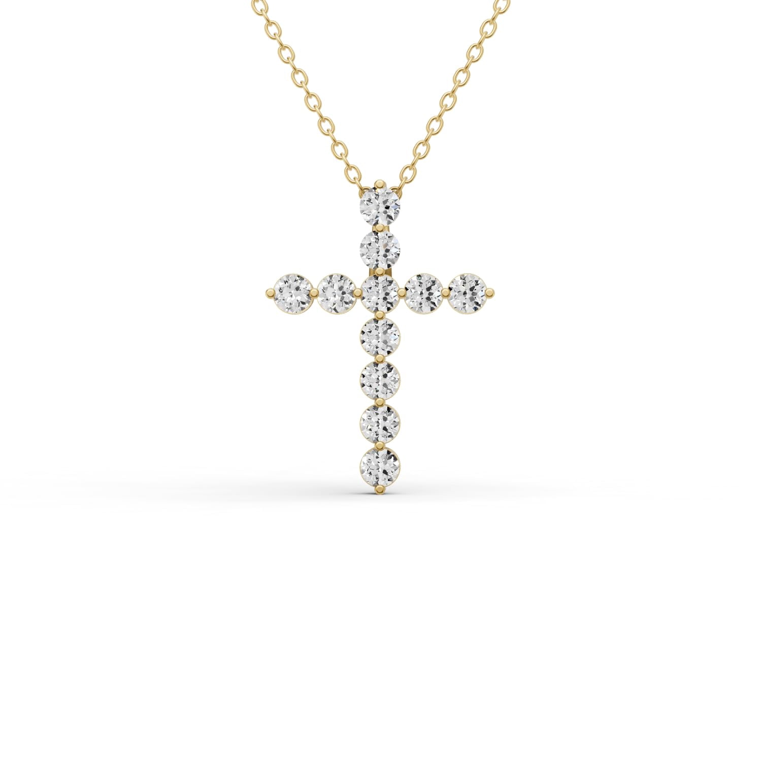 11 Stone Round Lab Grown Diamond Cross Pendant With Prong Settings in ...