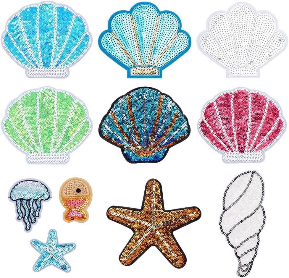 11 Styles Ocean Animal Sequin Iron/Sew on Patches Cute Starfish Shell ...
