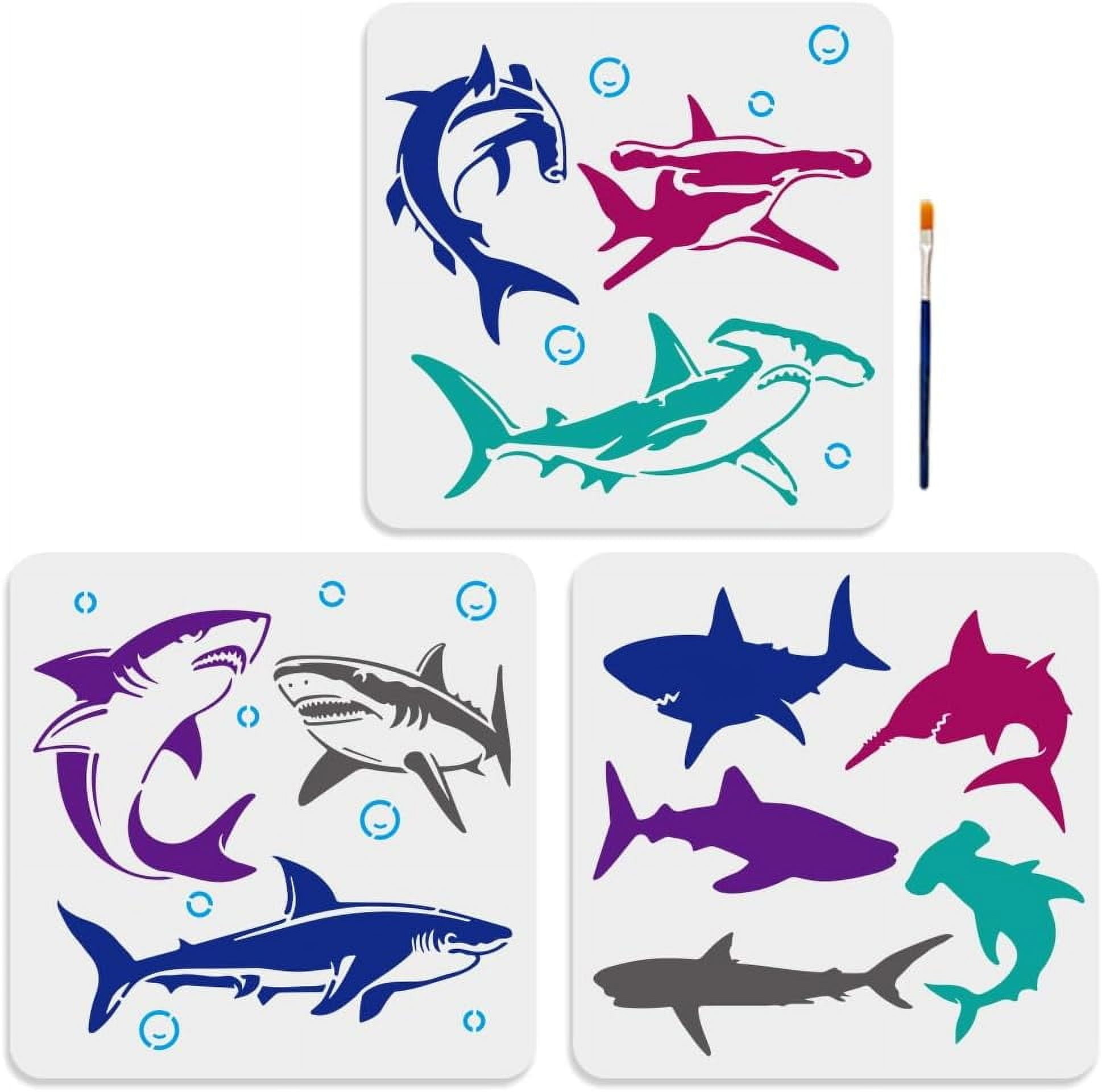 11 Styles Shark Stencils 11.8×11.8inch Large Sea Fish Stencil with Paint Brush Reusable Summer ...