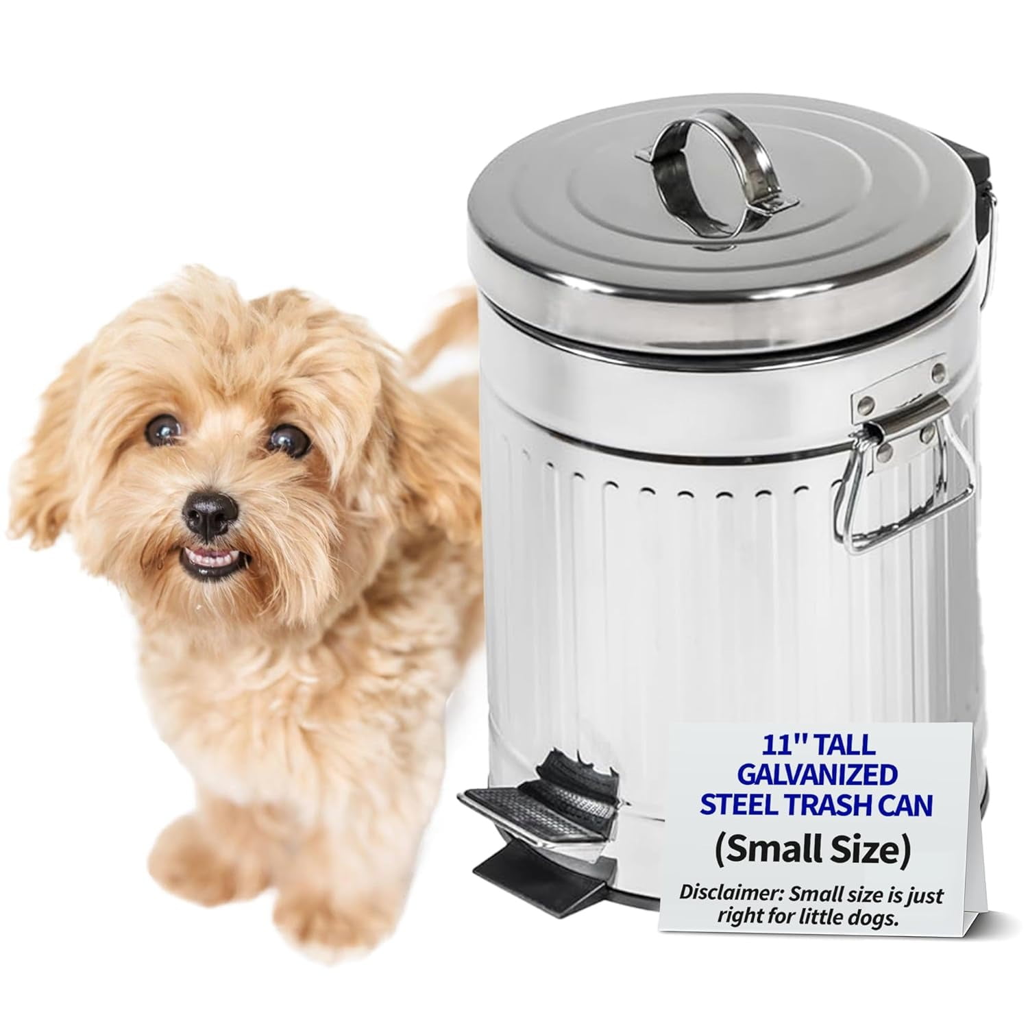 11" Tall Galvanized Steel Trash Can - Features Step Foot Pedal, Lid ...