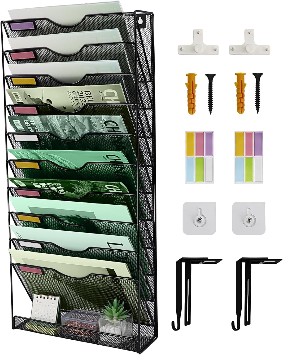 11-Tier Mesh Wall File Holder Organizer with Bottom Flat Tray, Vertical ...