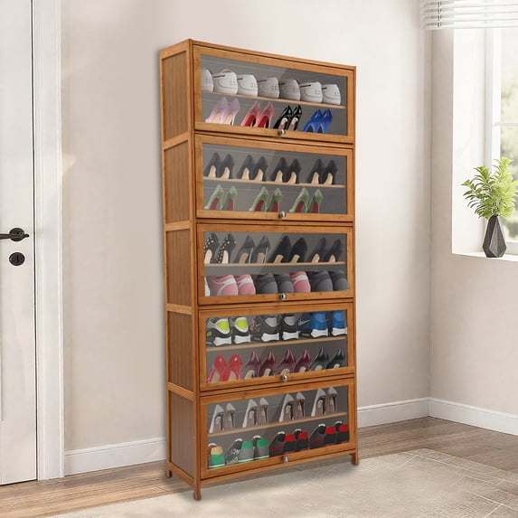 11-Tier Shoe Cabinet, Bamboo Free Standing Shoes Heels Sneakers Shelf ...