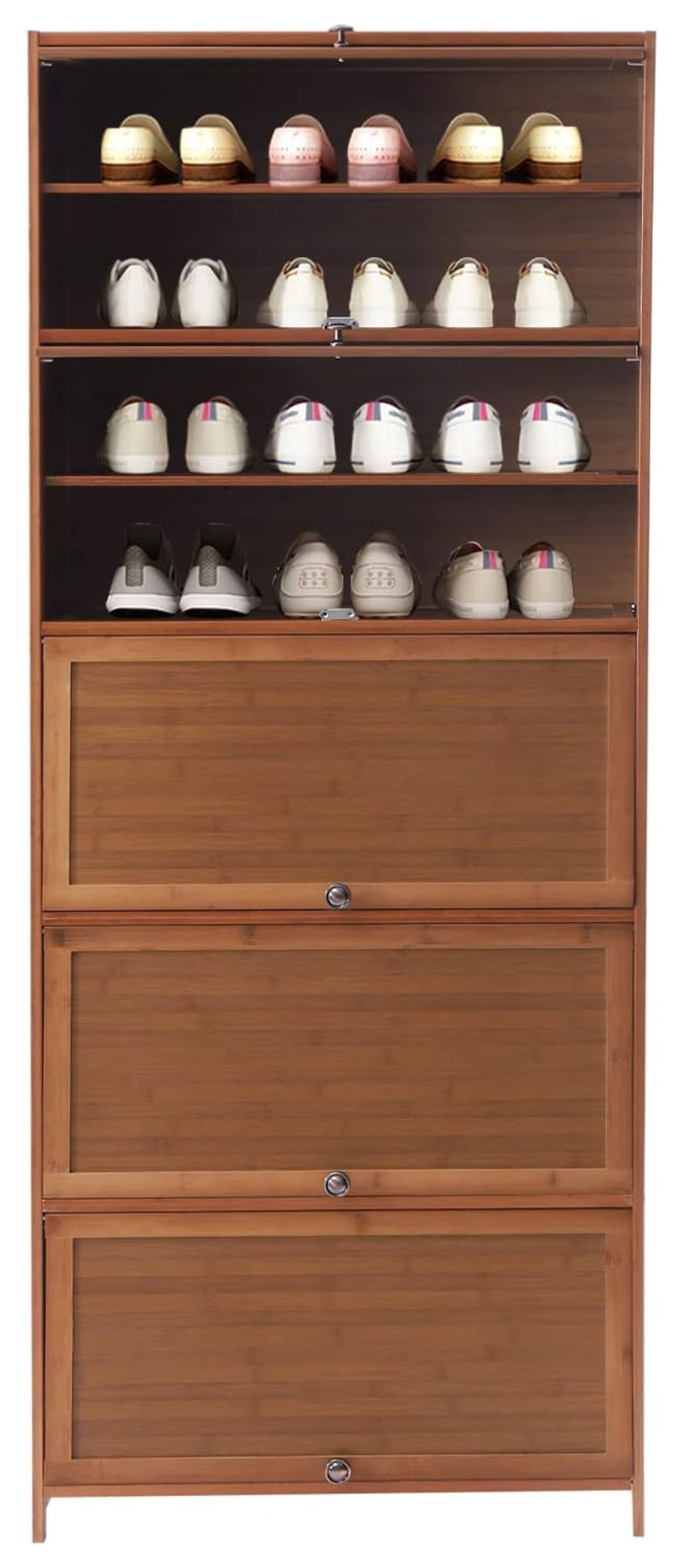 11-Tier Shoe Storage Cabinet, 27.6 Inch Narrow Bamboo Shoe Rack with ...