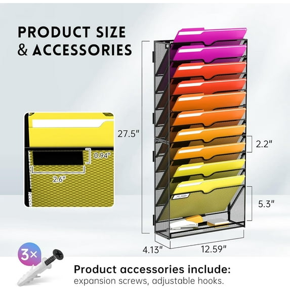 11-Tier Wall File Organizer, Wall File Holder Mesh Mail Organizer for ...