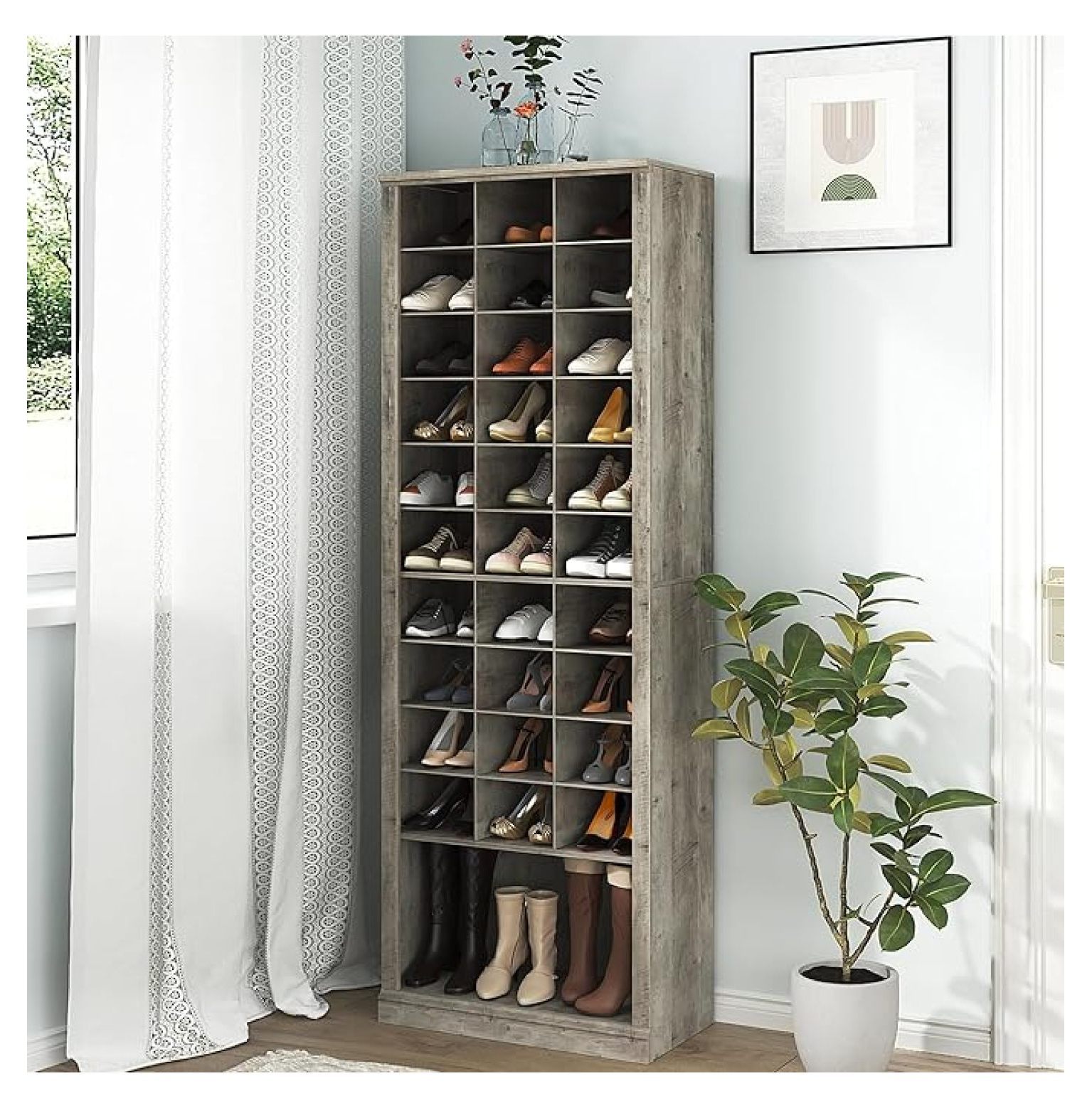 11 Tiers Shoe Storage Cabinet, Tall Shoes Cabinet with Cubby ...