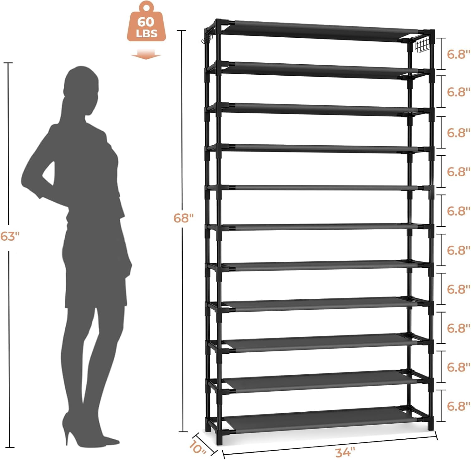 11 Tiers Tall Wide Shoe Rack 55 Pairs Large Capacity Sturdy Durable ...