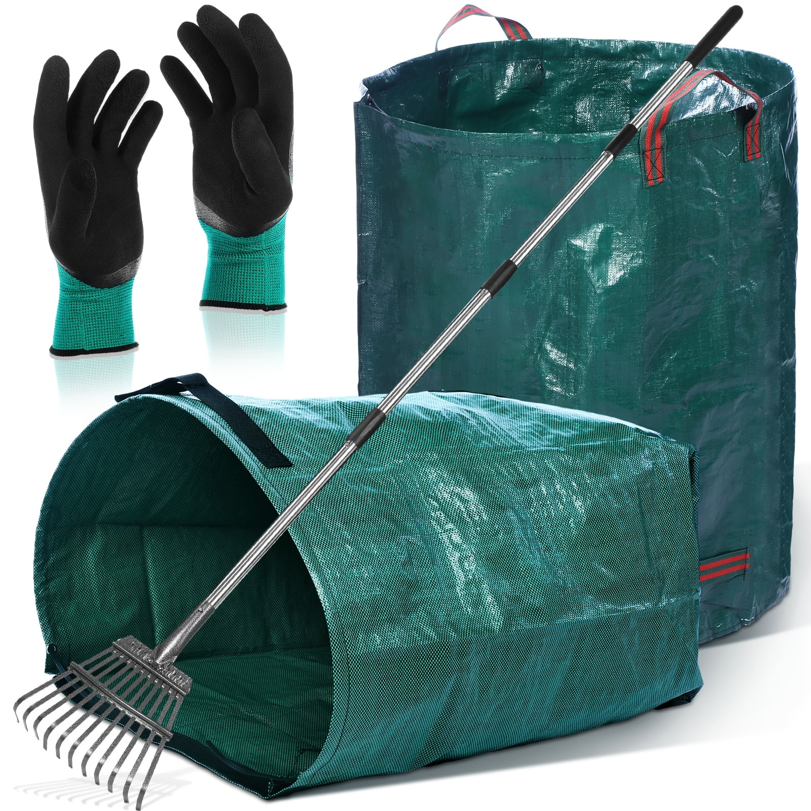 11 Tines Detachable Gardening Leaf Rake 72 Gallon Lawn Garden Bags ...