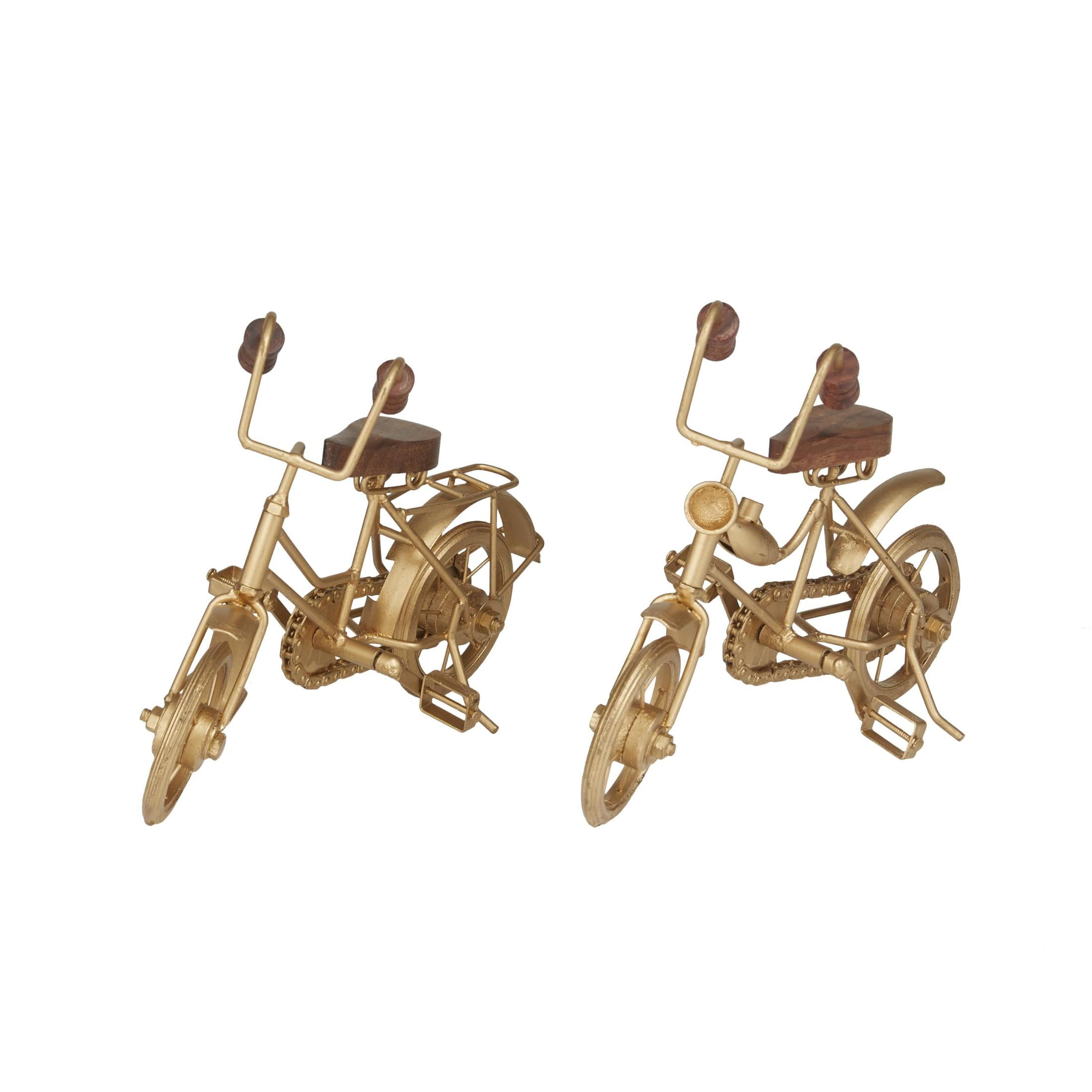 11"W, 8"H Gold Metal Bike Sculpture with Wood Accents, by DecMode (2 ...