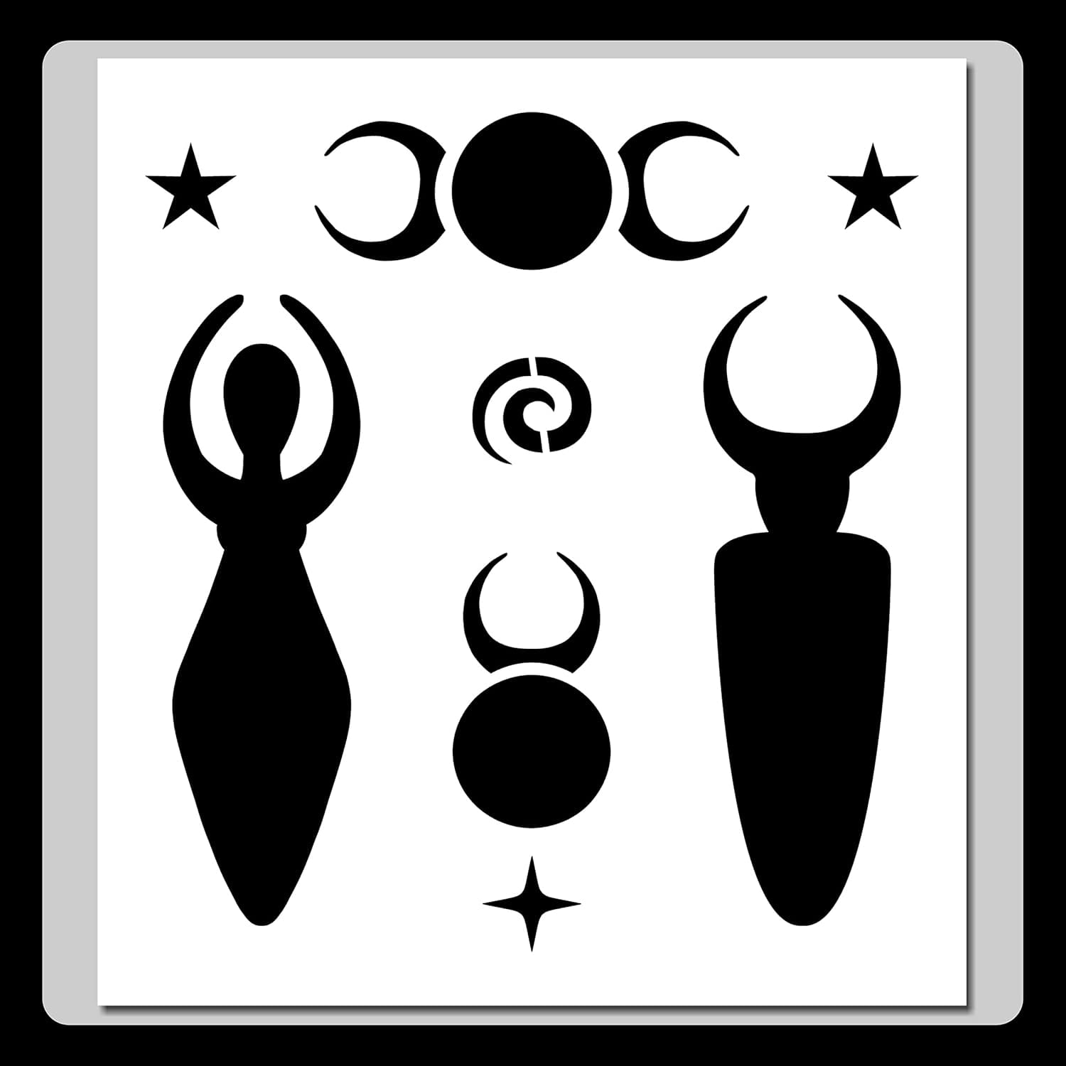 11 X 12-inch Wiccan God and Goddess Symbols Stencil Triple Moon and ...